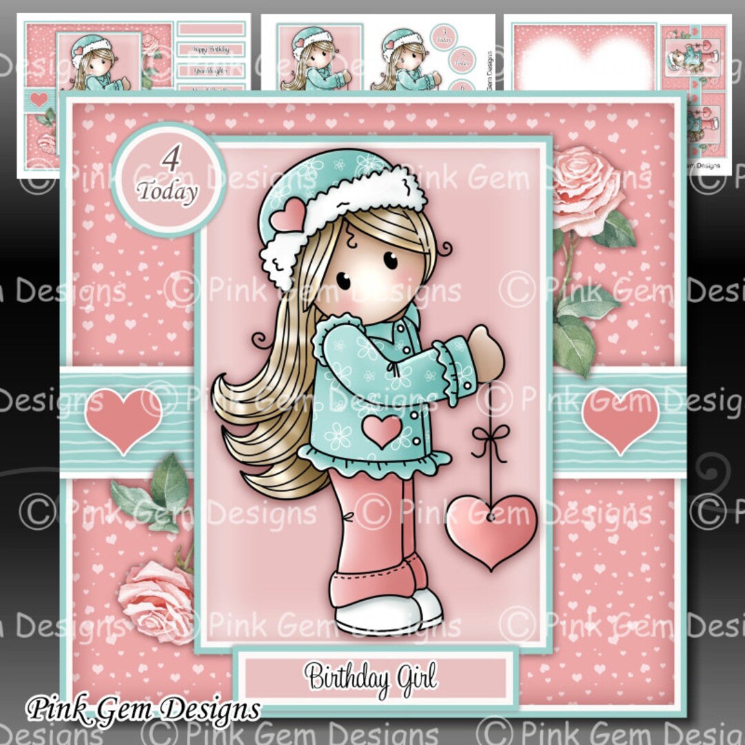 Heart Chloe Downloadable Card Kit With Decoupage, Optional Age Tags 2 ...