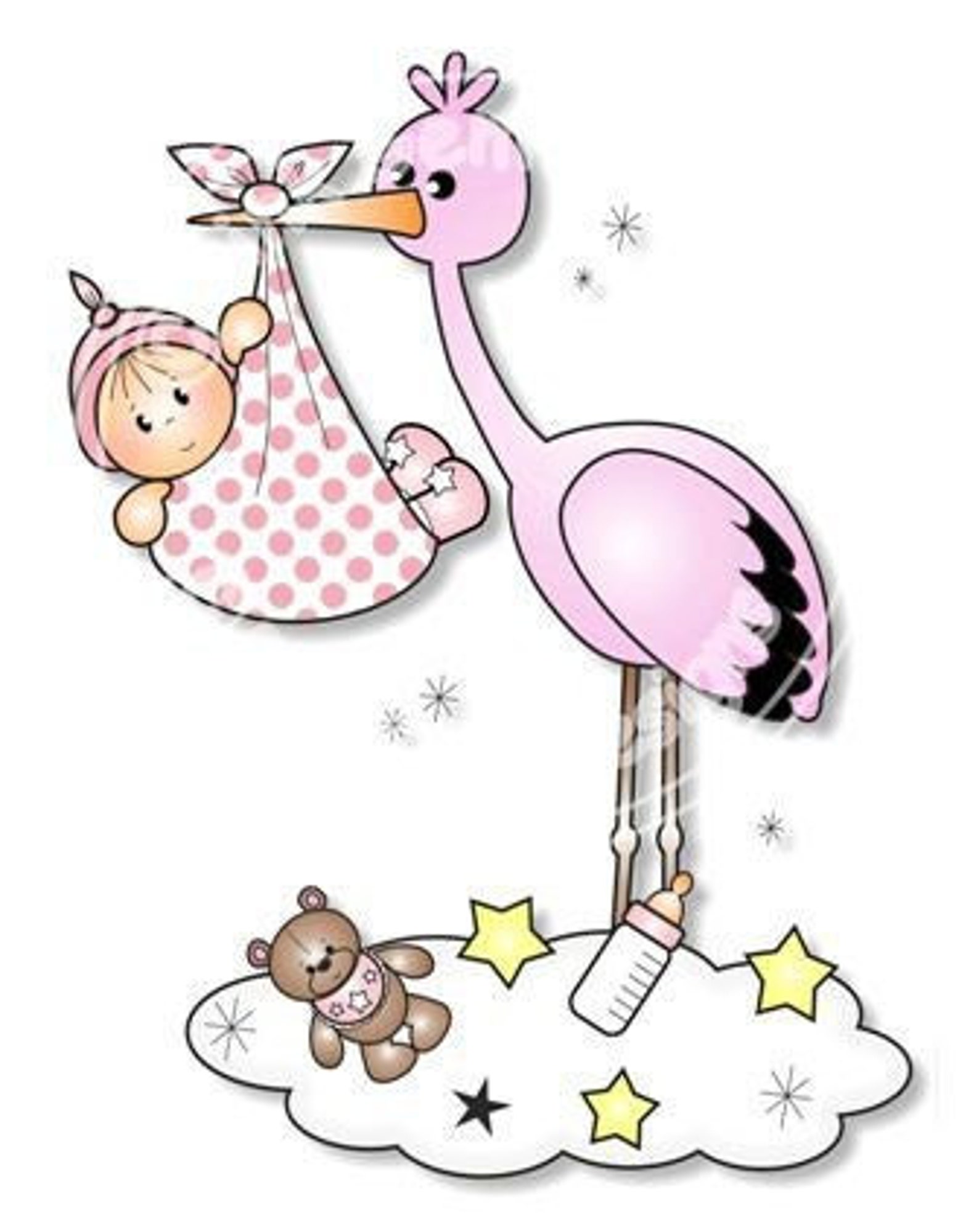 Digi Stamp Baby Stork Stamp. Black Line Art Work Pre Coloured Files in ...