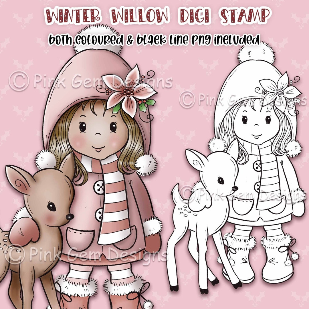 Winter Evie Girl Digi Stamp, Pink Gem Design (PNG) - Etsy