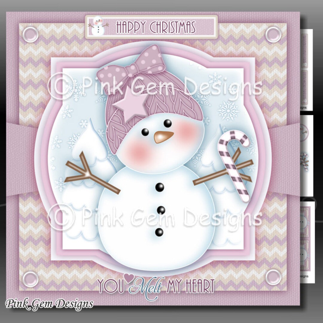 You Melt My Heart Pink Snowman Downloadable Card Kit Topper,digtal ...