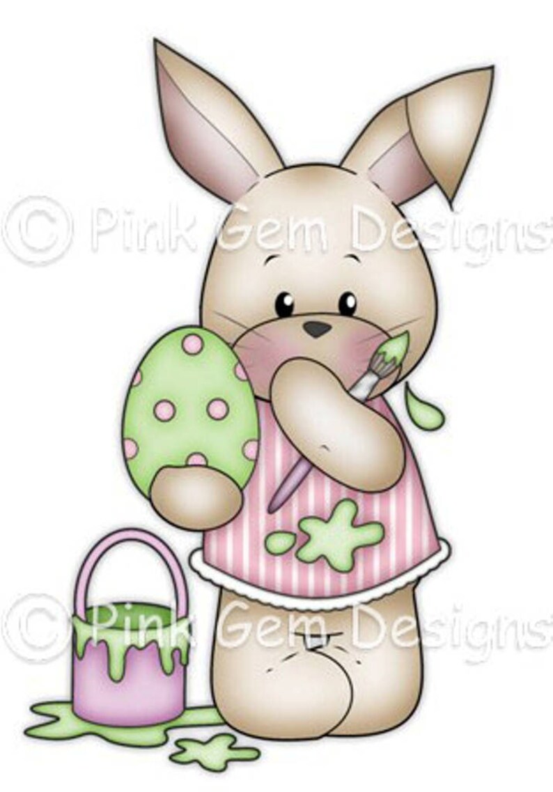 Digi Stamp Bunny Painting Birthday Easter Mothers Day Etc - Etsy