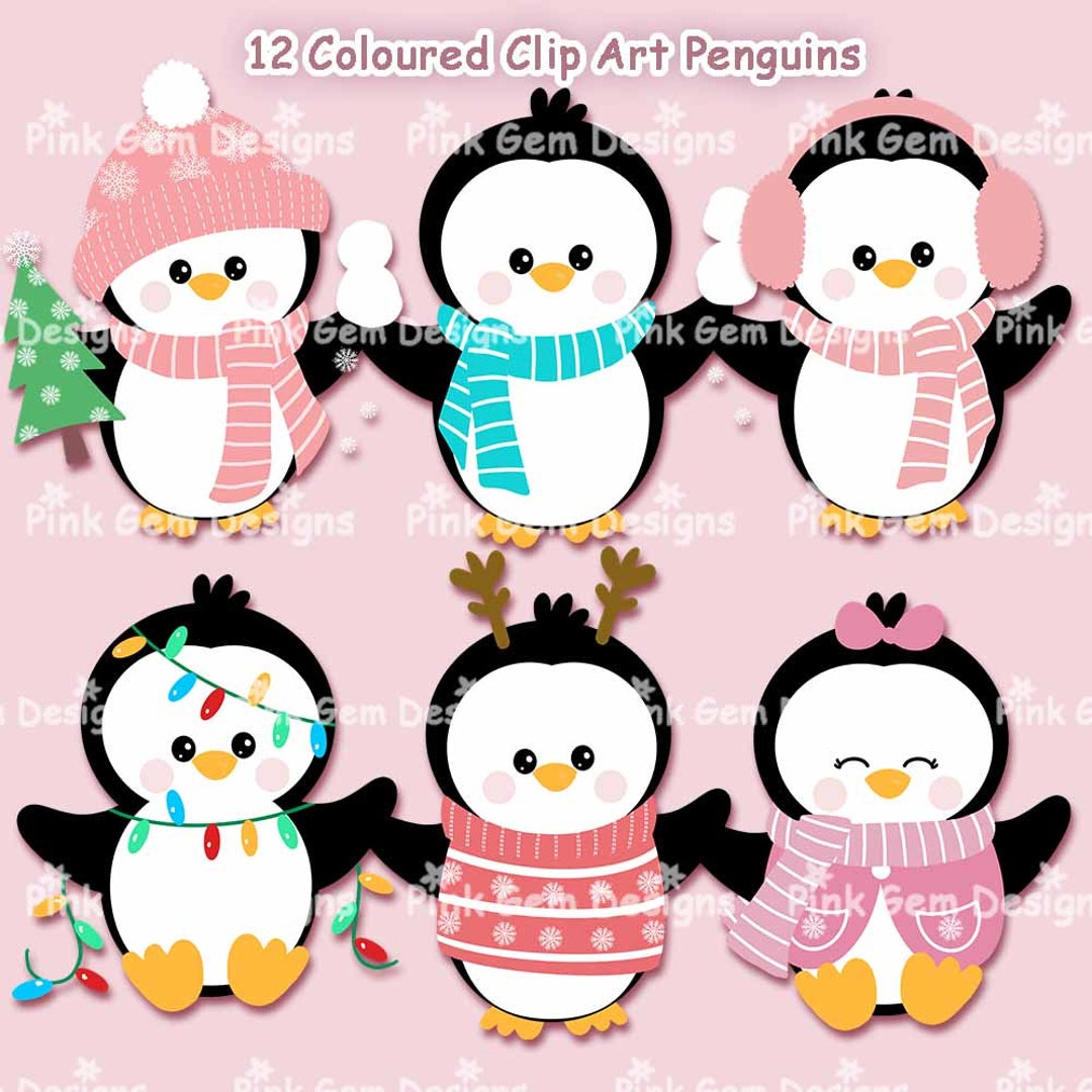 Cute Christmas Penguins Clip Art Set,penguin Coloured Digital Images,12 ...