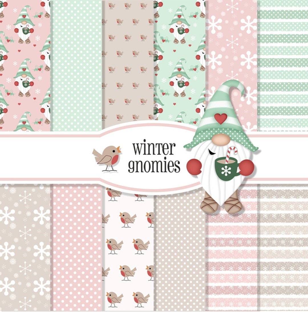 Winter Gnomies, 12 Digital Papers, Christmas Digital Paper, Christmas ...