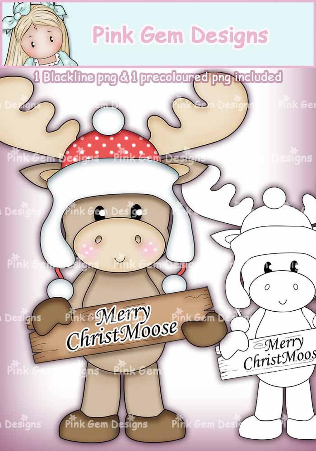 Digi Stamp Christmas Moose.reindeer. Card Making 1 Pre - Etsy