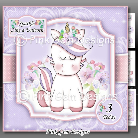 Unicorn Sparkle Downloadable Card Kit TopperDigtal | Etsy