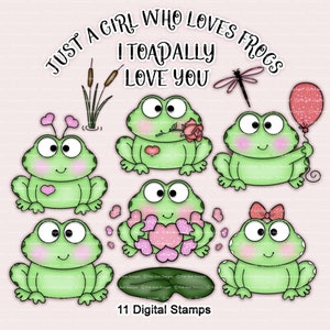 Love Frogs Coloured Digital Stamp Set, 11 Png Files, Frog Clipart ...