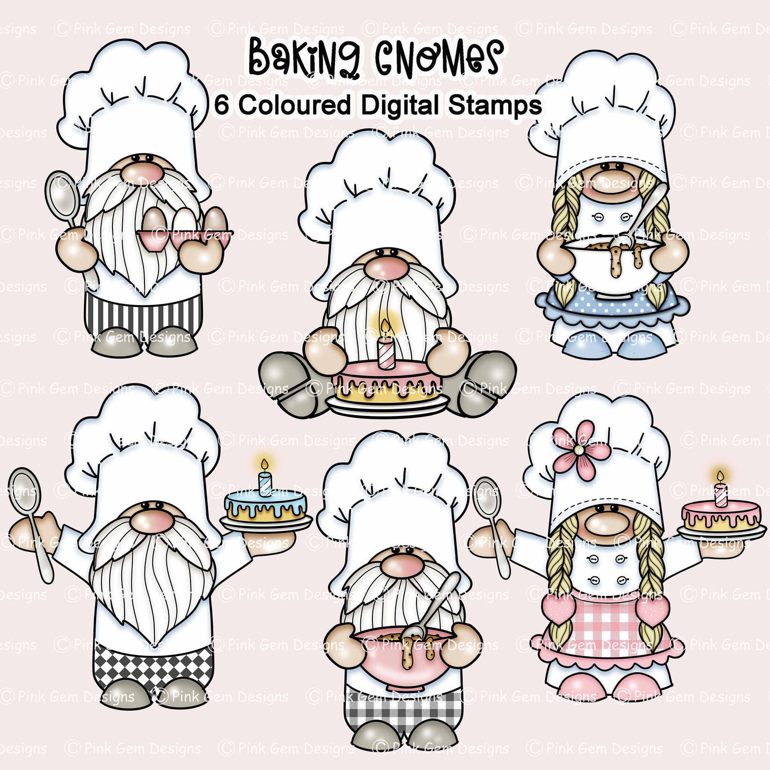 Baking Gnomes Coloured Digital Stamps Set 6 Coloured Png - Etsy