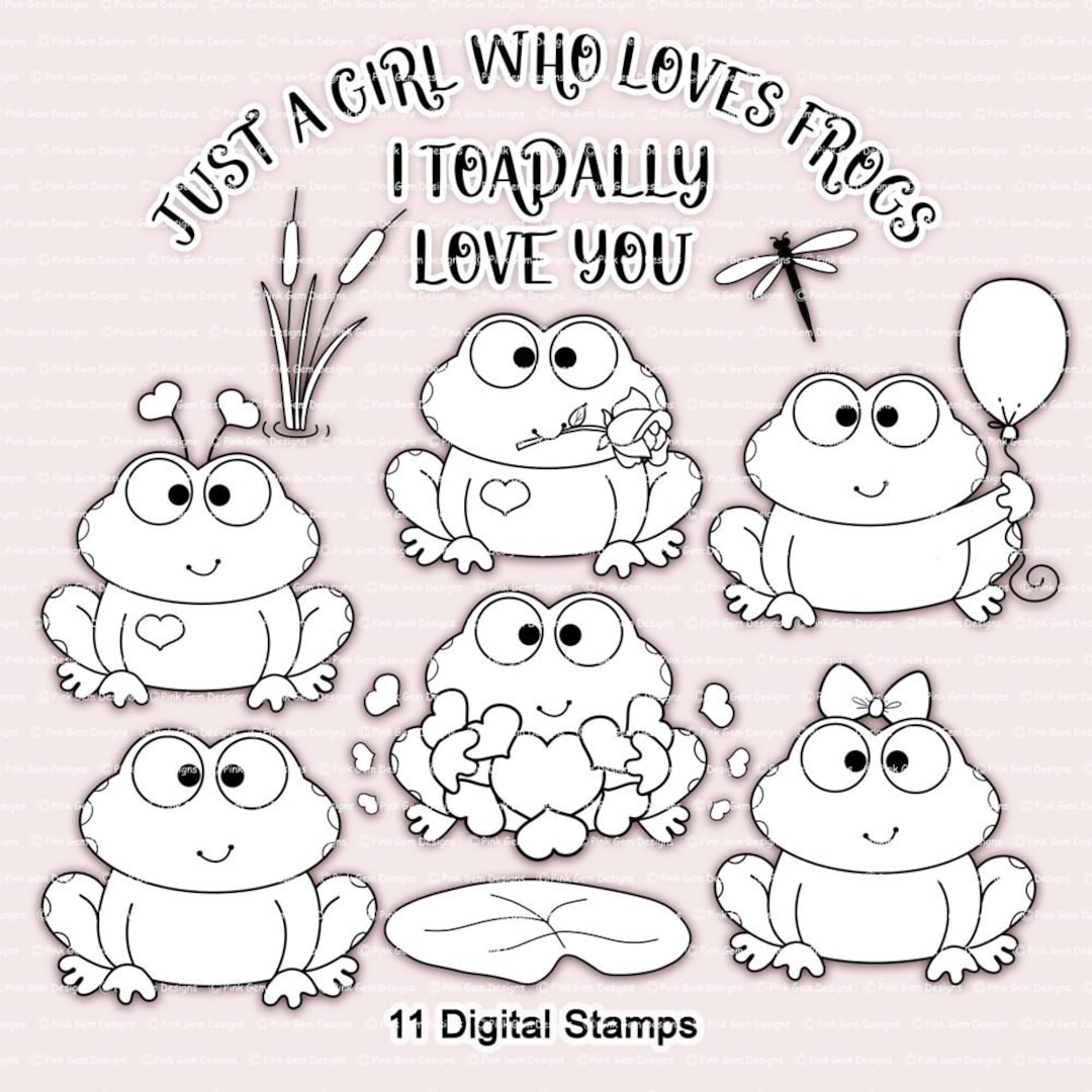 Love Frogs Digital Stamp Set, 11 Black Line Art Png Files, Love ...