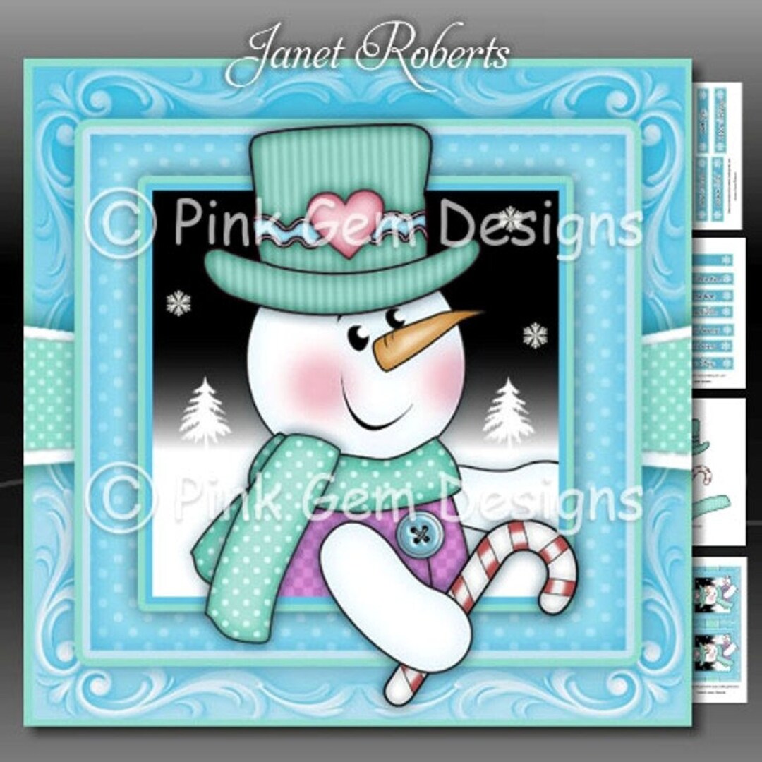 Chilly With Candy Cane Downloadable Card Kit With Decoupage. Christmas ...