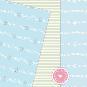 Baby Boy Digital Papers, Nursery Papers, Baby Boy Shower, Elephant ...