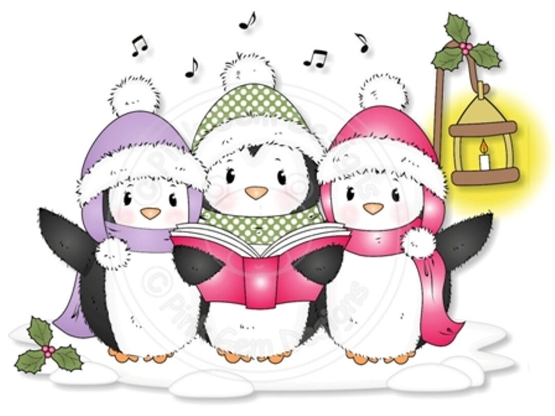 Digital (digi) Cute Penguin Stamp 'carol Singing Penguins' . Makes Cute ...