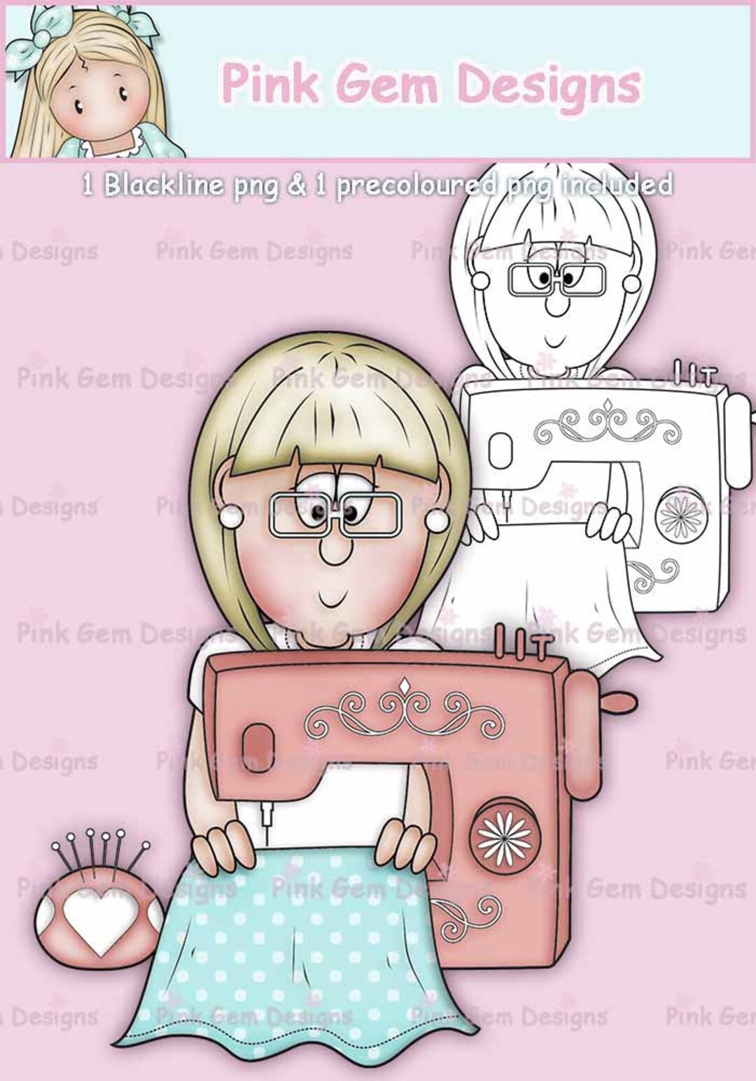Digi Stamp 'sewing Rita'. Girls, Ladies, Female Birthday, 1 Pre ...