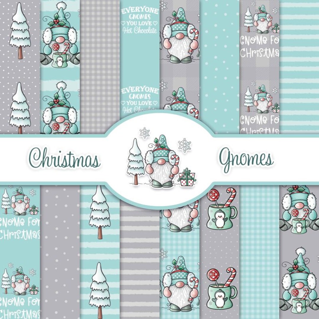 Digital Christmas Papers, Christmas Gnomes, 16 Digital Papers ...