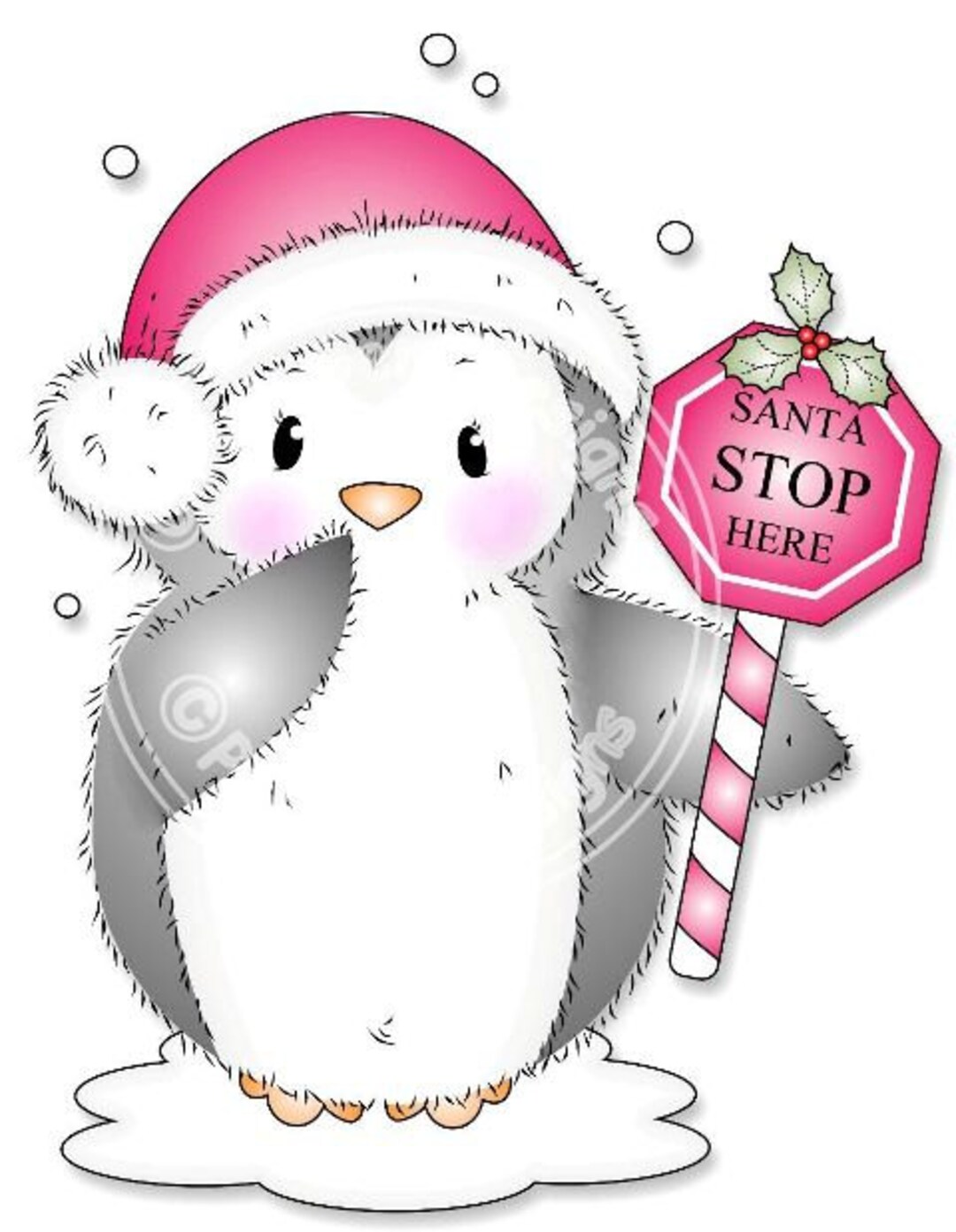 Digital (digi) Cute Penguin Stamp 'santa Stop Here' . Makes Cute ...