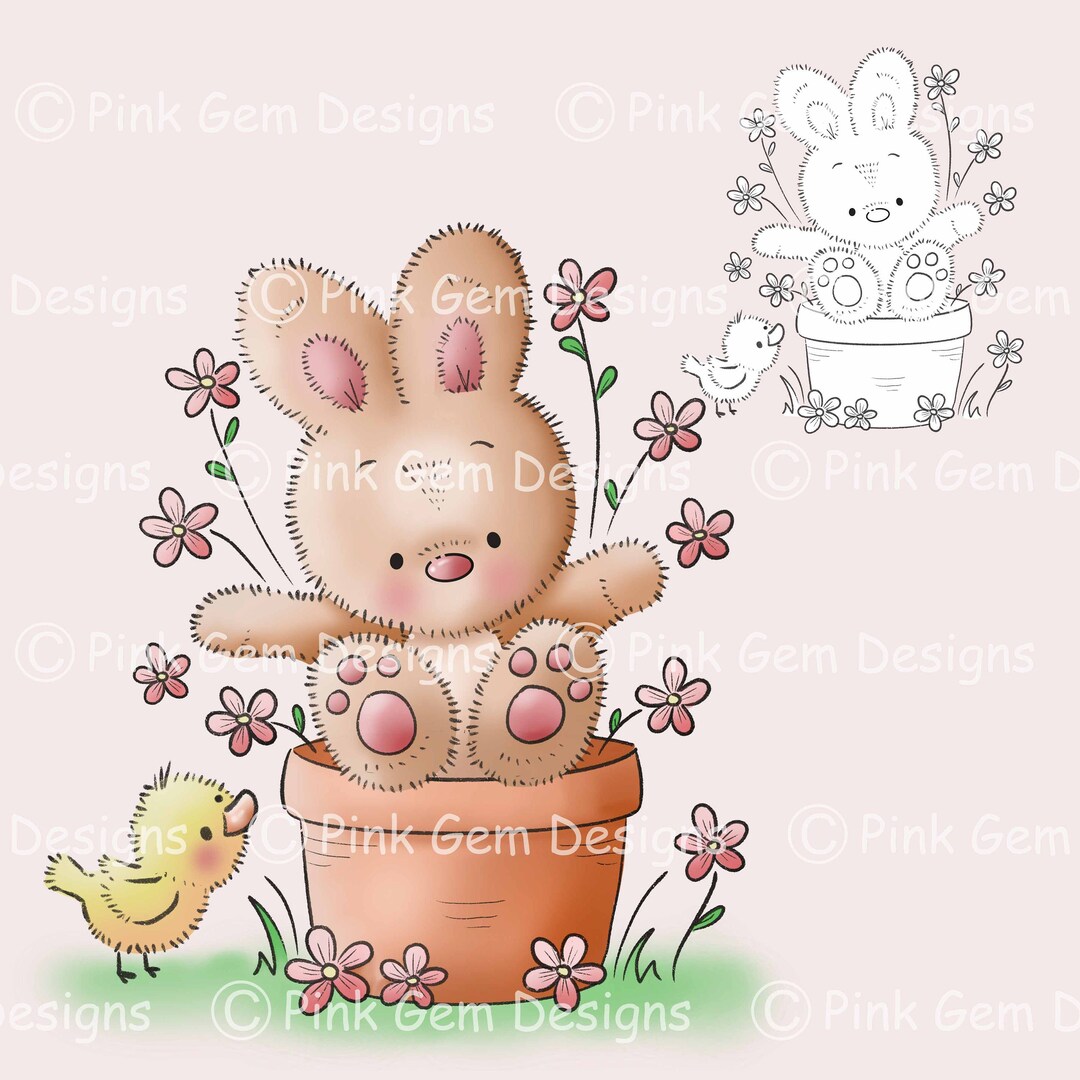 Digi Stamp Bunny Pot, Bunny Digistamp, Bunnies, Love, Bunny Stamp, 1 ...