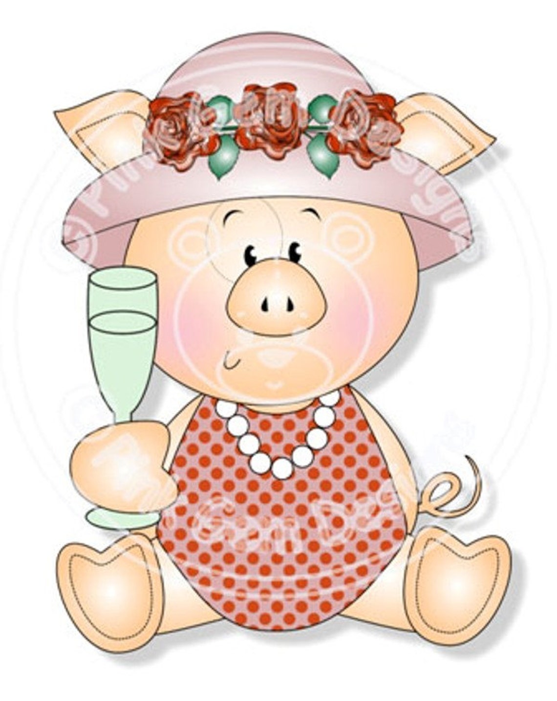 Digi Stamp Lady Piggin' Cheers Pig. Birthday Card | Etsy
