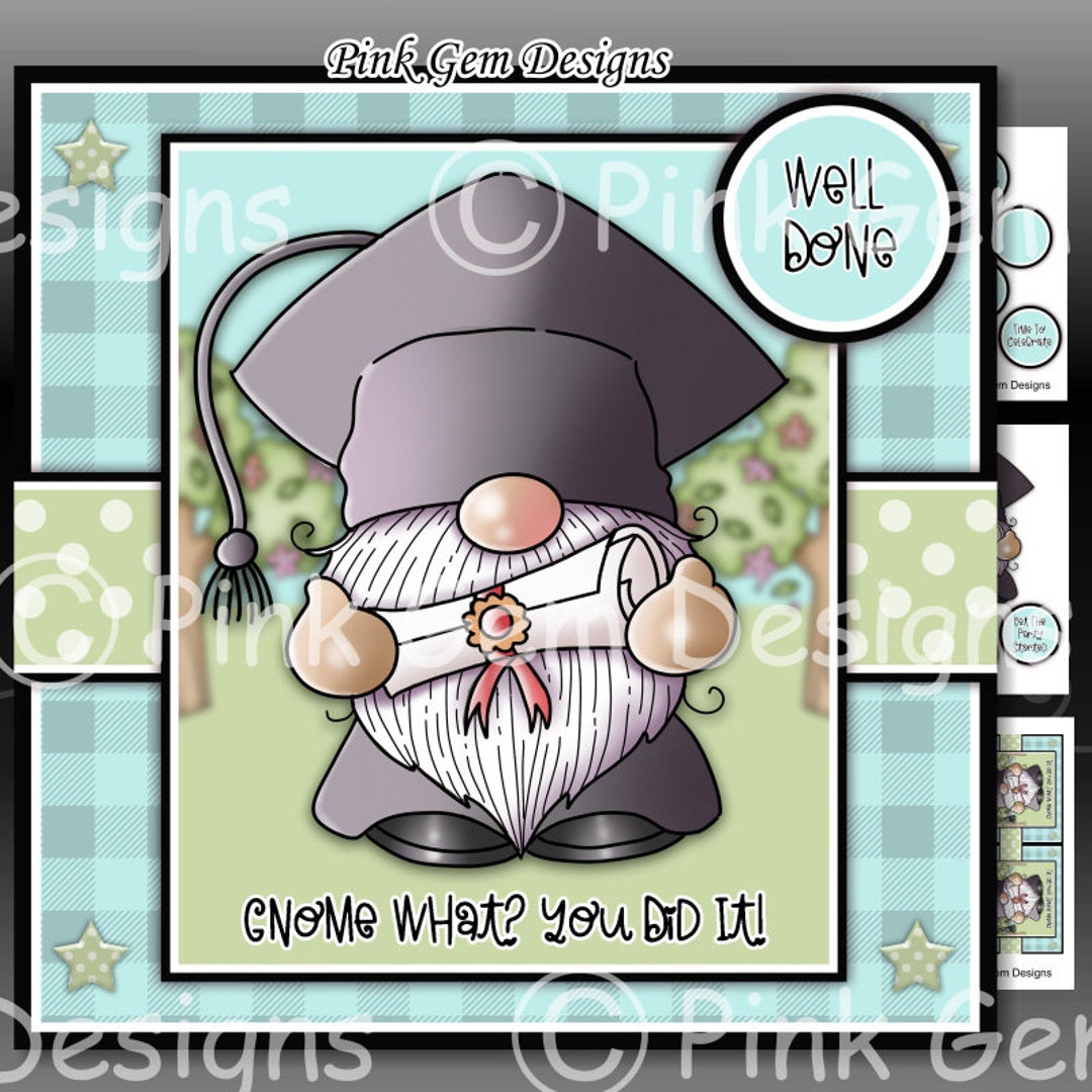 Graduation Gnome Downloadable Card Kit With Decoupage, Cat, Card Making ...
