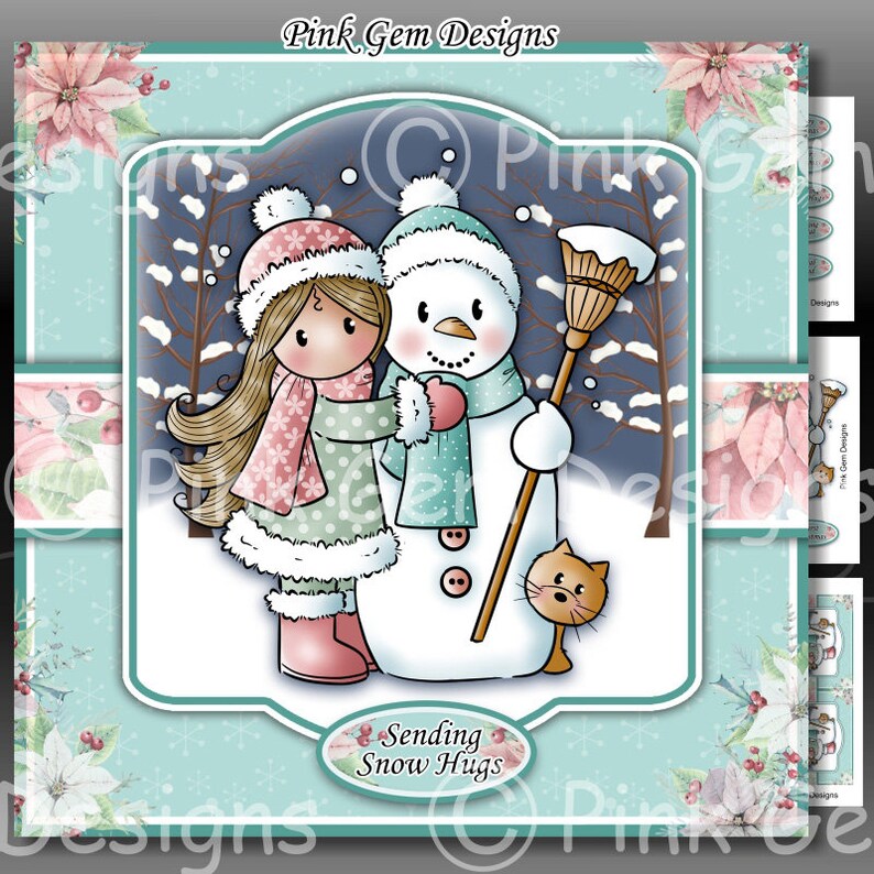 Snow Hugs Chloe Downloadable Card Kit With Decoupage - Etsy