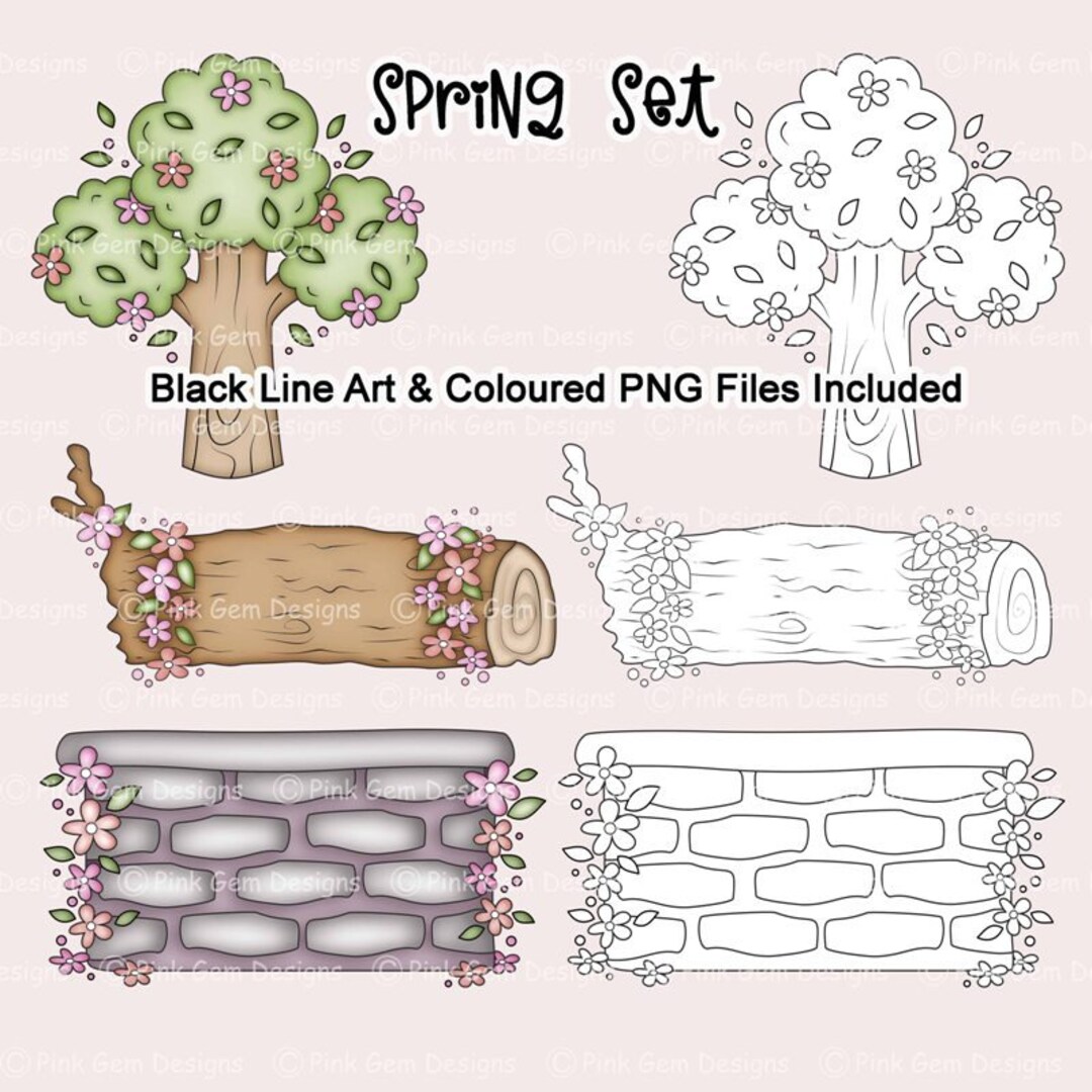 Spring Digi Stamp Set Tree Digi Stamp Wall Digi Stamp Log - Etsy