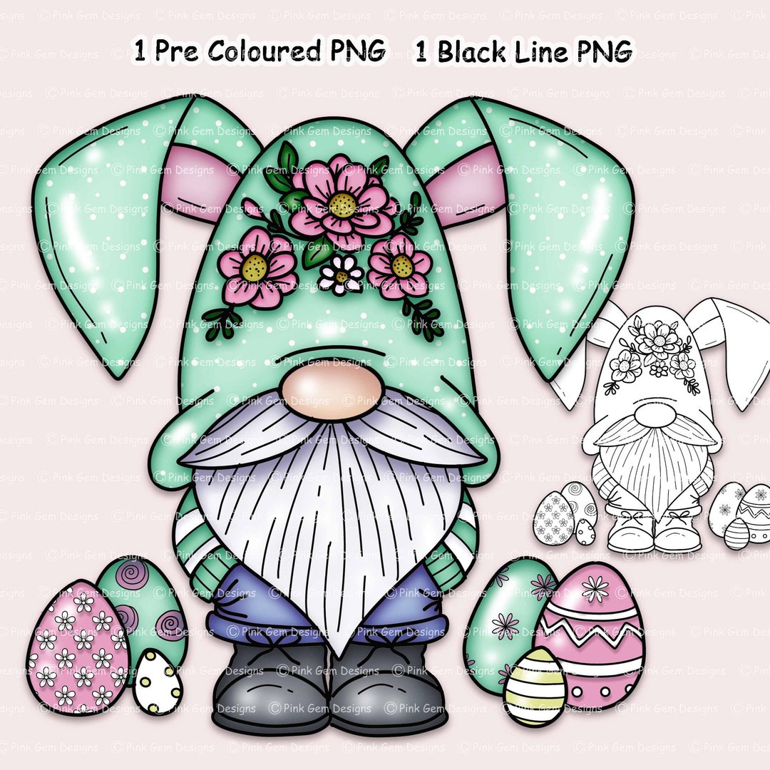 Digi Stamp Easter Gnome, Digital Stamp, Digistamp, 1 Pre Coloured Png ...