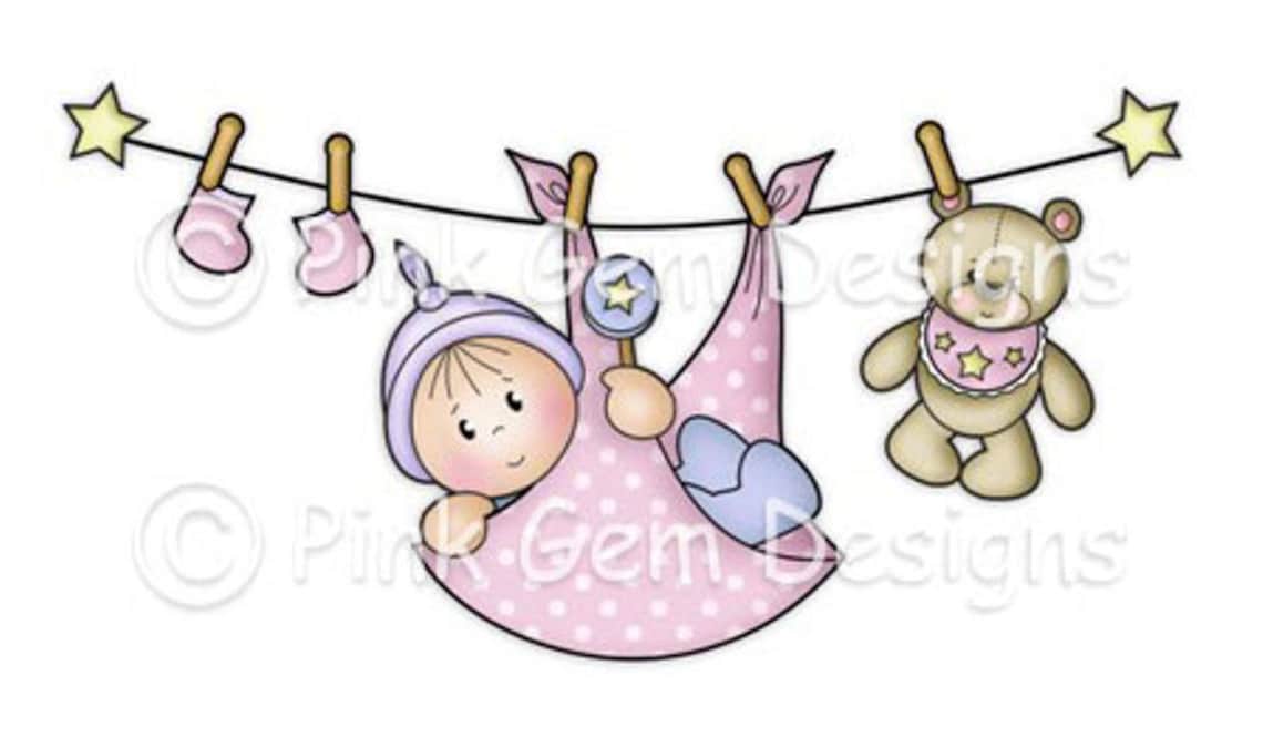 Baby Washing Line Digi Stamp: Pink & Blue Line Art (digital Download ...
