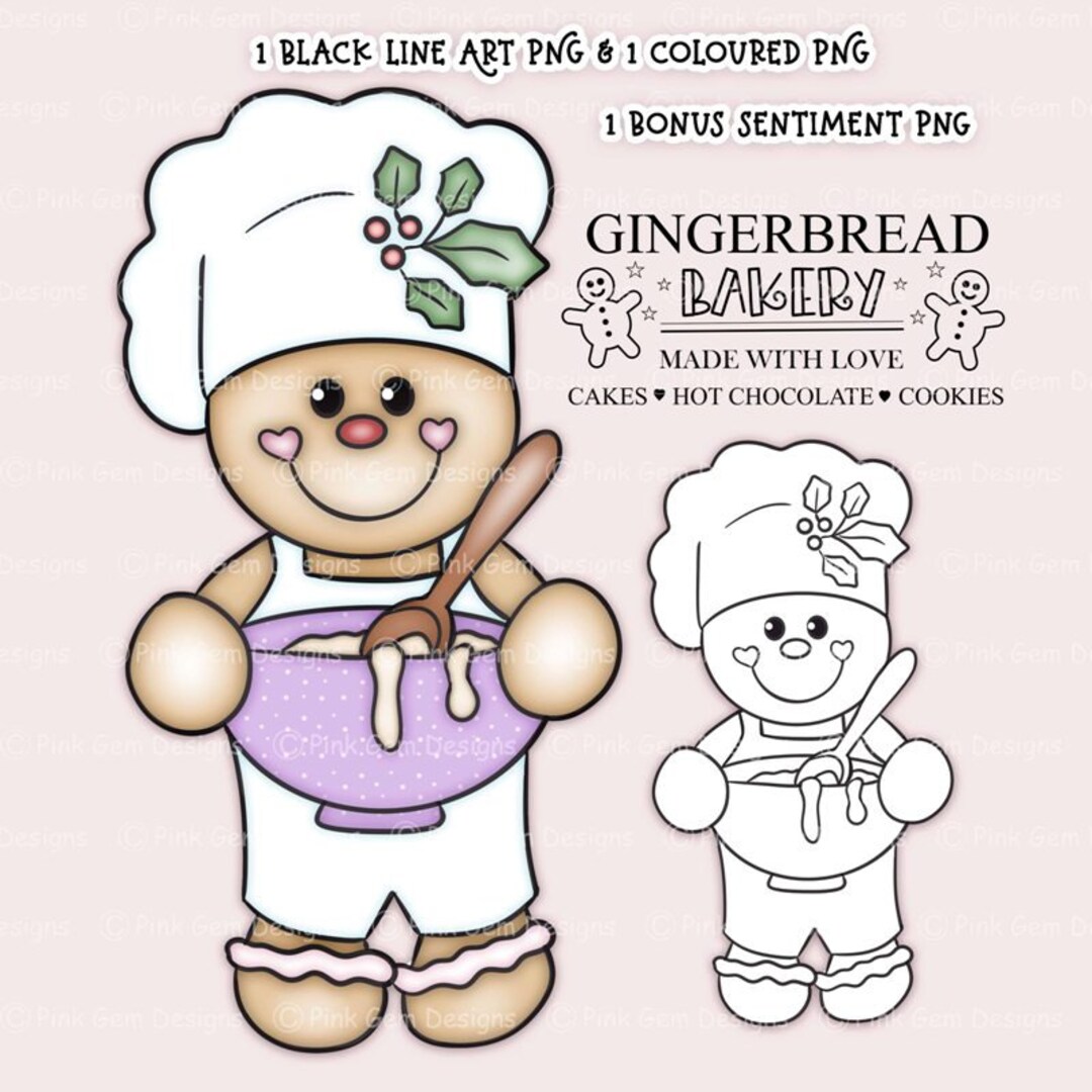 Digi Stamp 'mixing Ginger' Gingerbread Man, 1 Black Line Png & 1 Pre ...