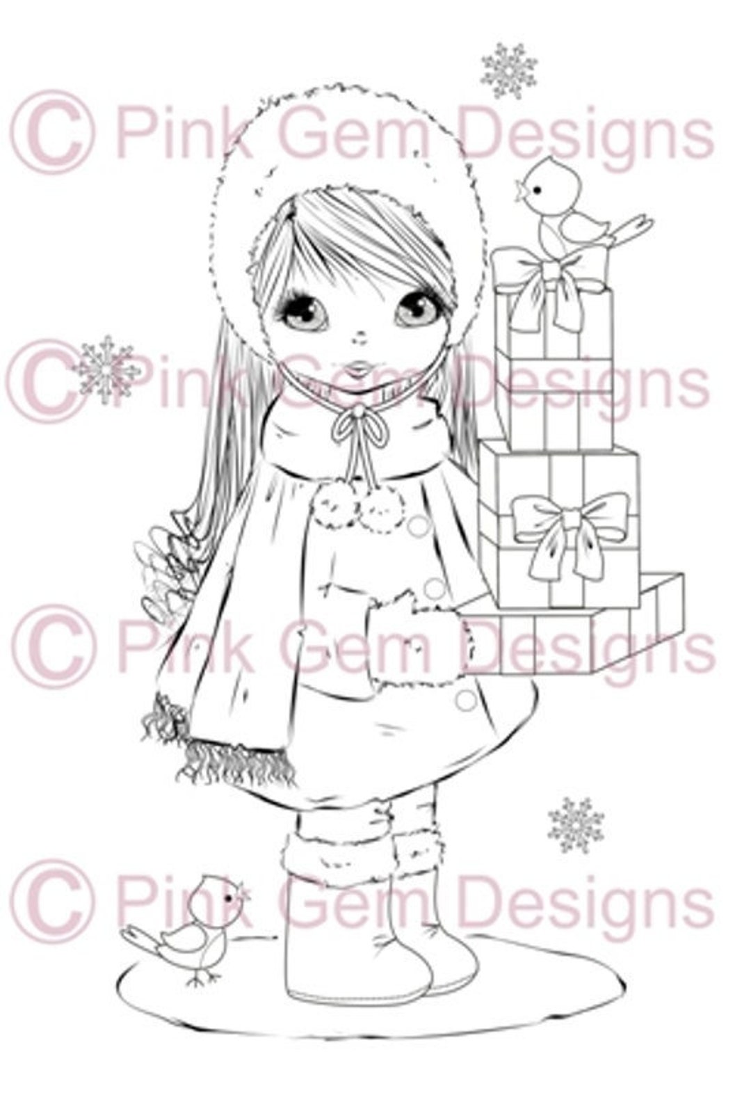 Digital Digi Stamp 'angelica With Gifts'. Cute Girl. Christmas. Card ...