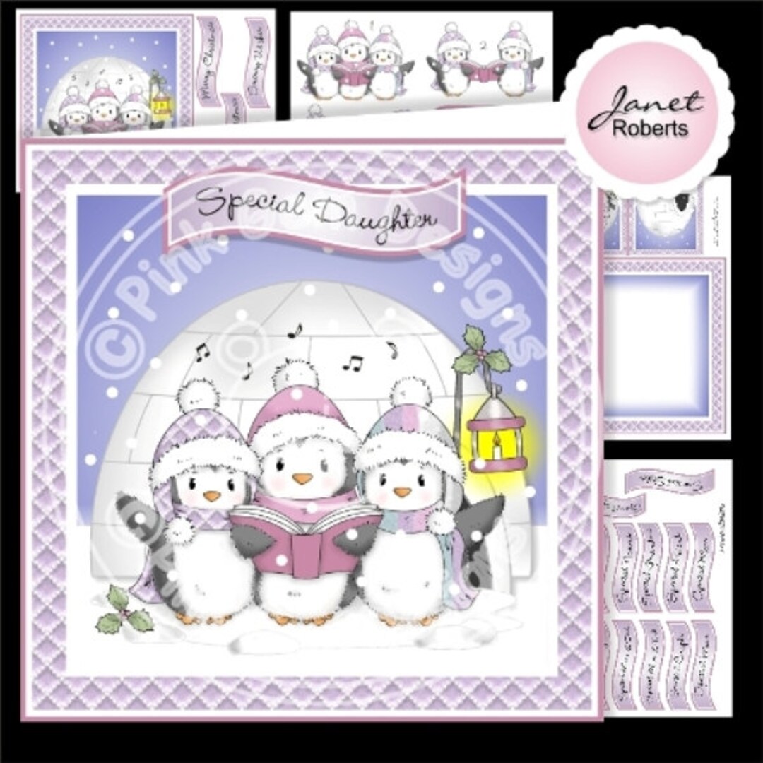 Digital (digi) 'singing Penguins' Printable Card Topper Mini Kit. Makes ...