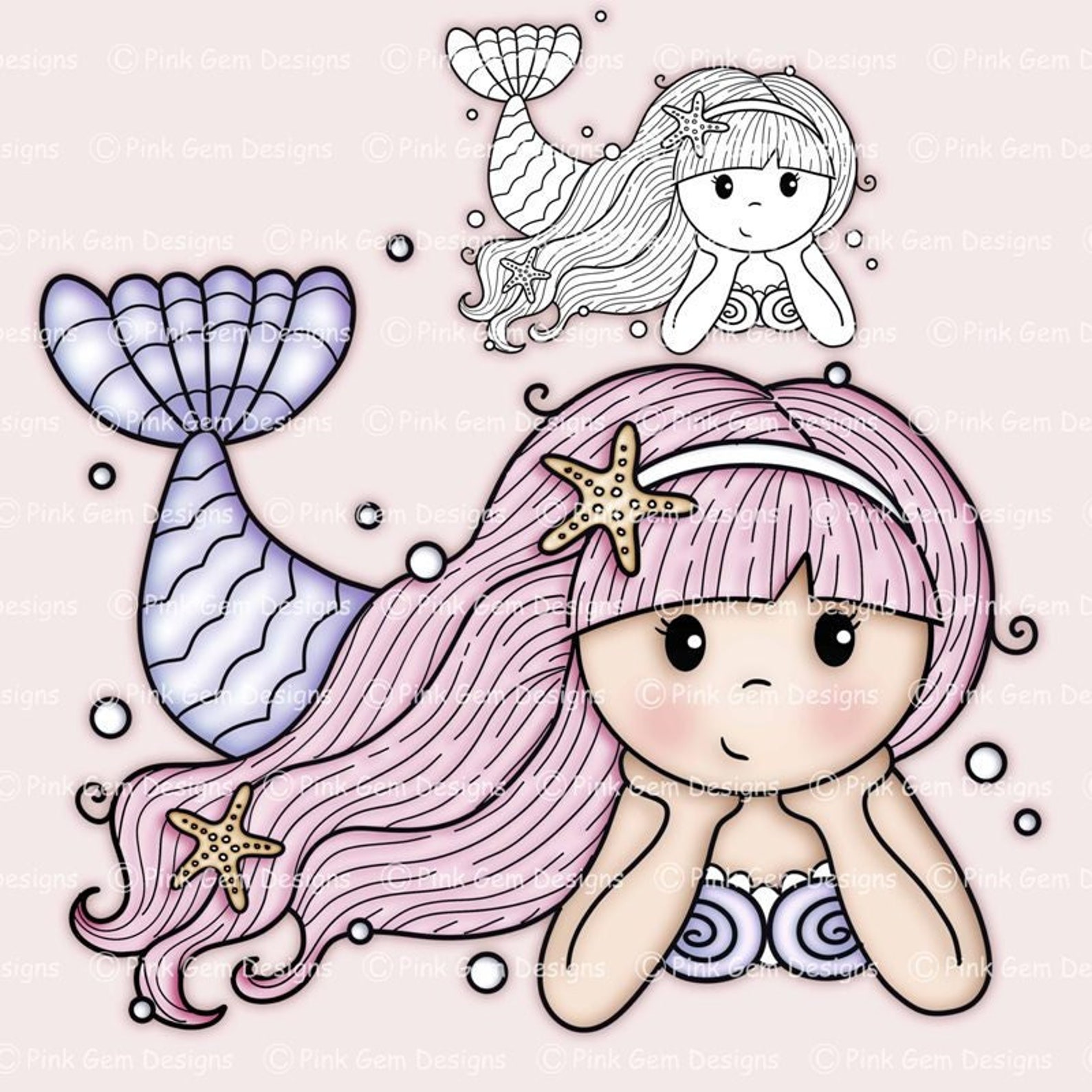 Mermaid Digi Stamp Thoughtful Mermaid Mermaid Phoebe - Etsy