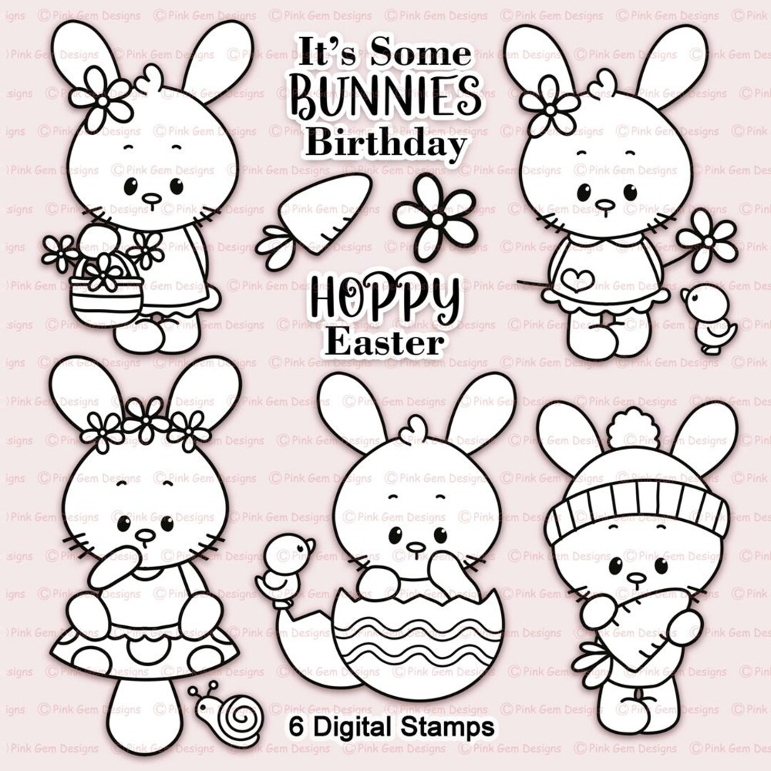 Spring Bunny Clipart: Black Line Art PNG Stamps (digital Download) - Etsy