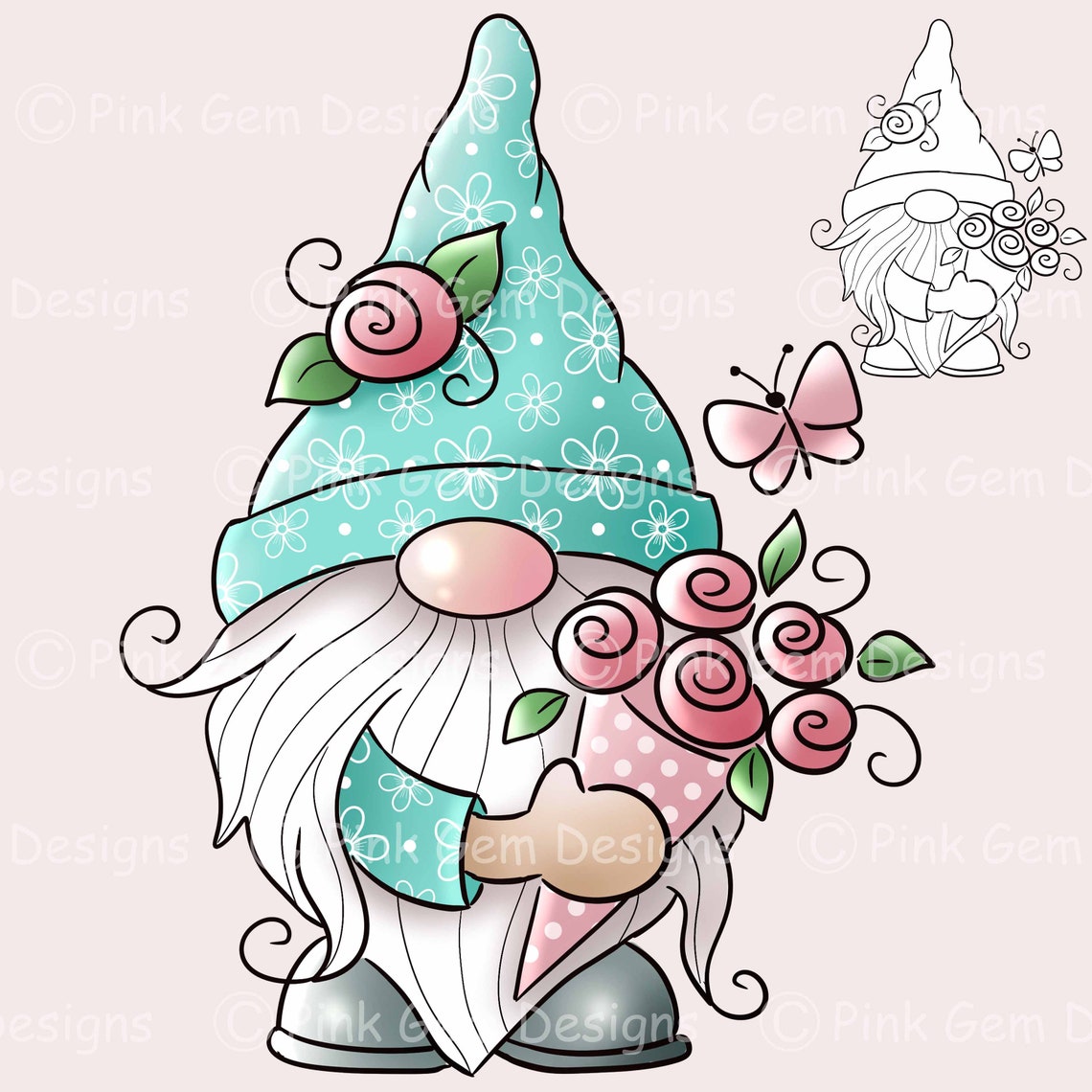 Digi Stamp Gnome With Roses Mother's Day 1 Pre Coloured - Etsy