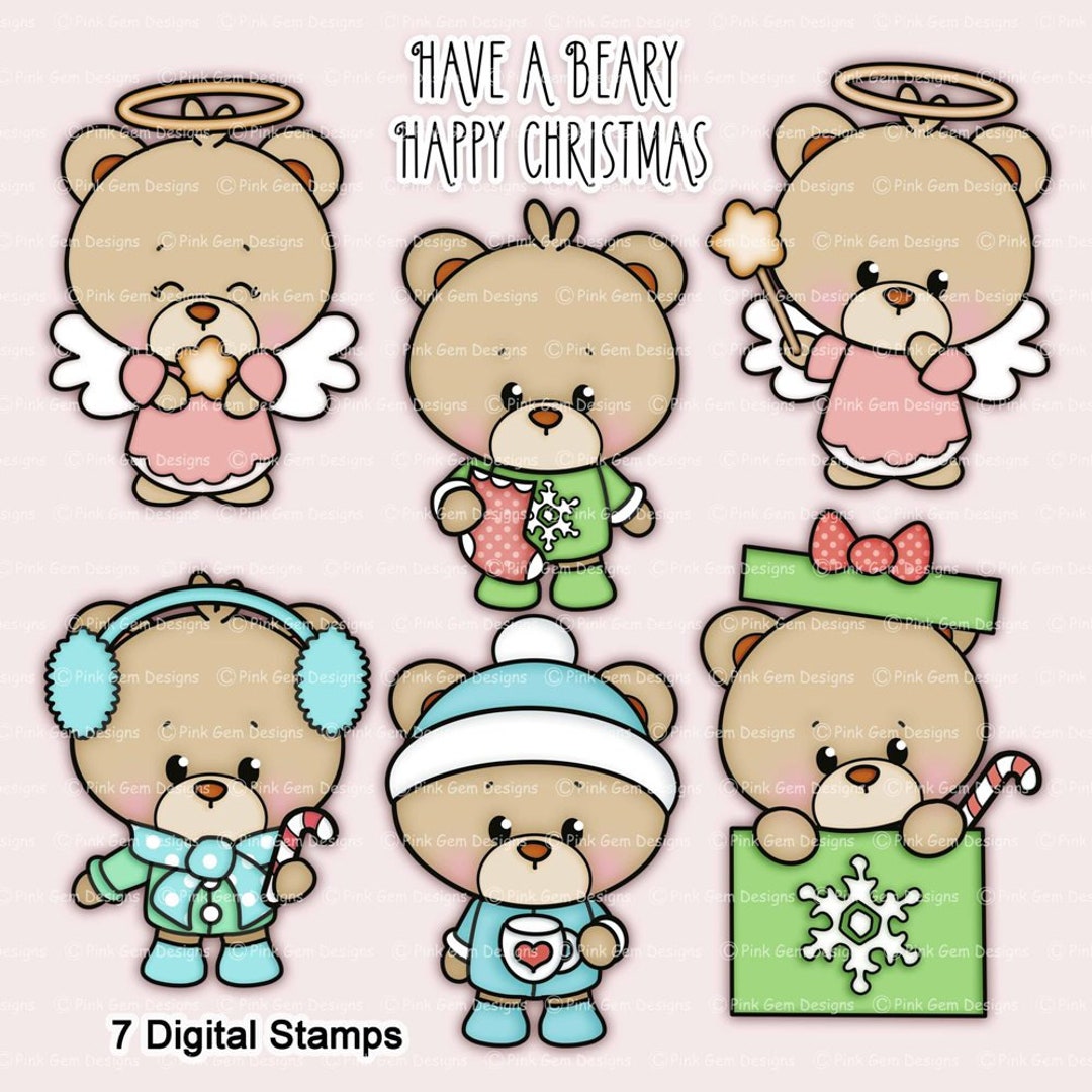 Christmas Bears Coloured Digital Stamp Set, 6 Coloured Png Files, Bears ...