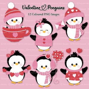 Cute Valentine Penguins Clipart Set,penguin Coloured Digital Images,12 ...
