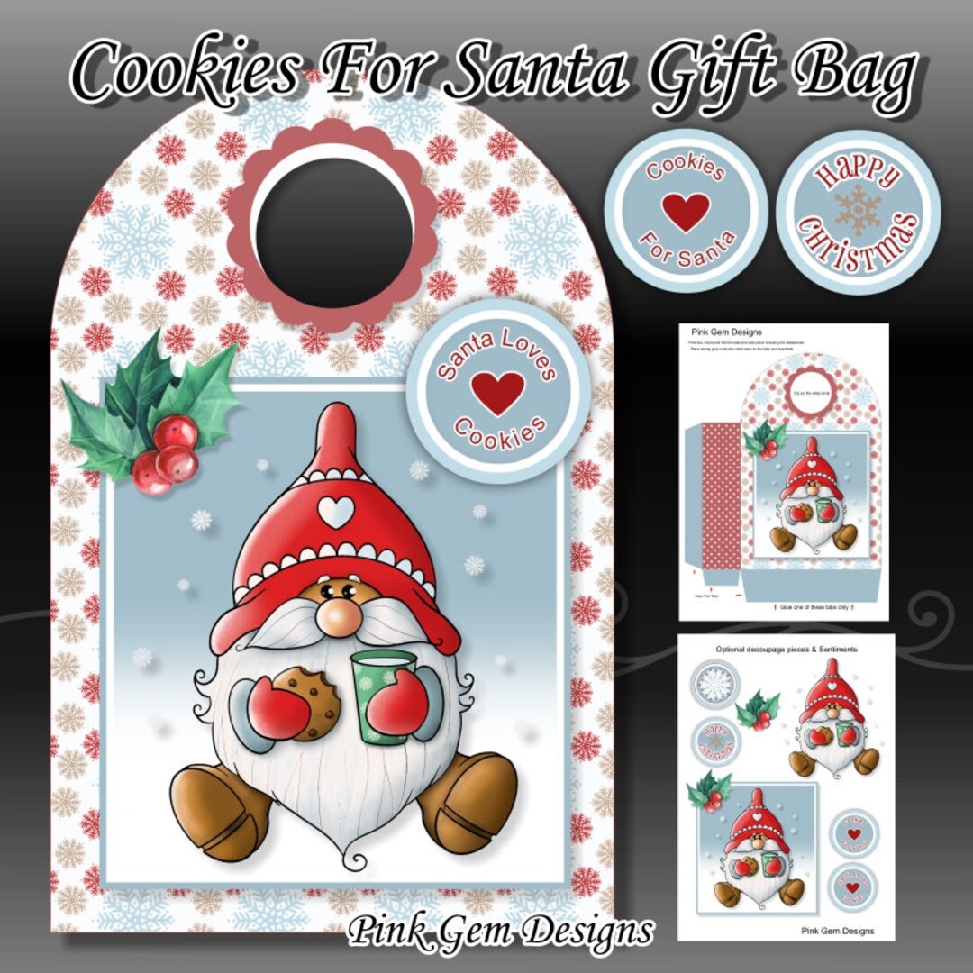 Digital (digi) 'cookie Gnome' Printable Gift Bag, Decoupage and Choice ...