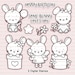 Bunny Digital Stamp Set, 9 Black Line Art Png Files, Love, Clipart ...