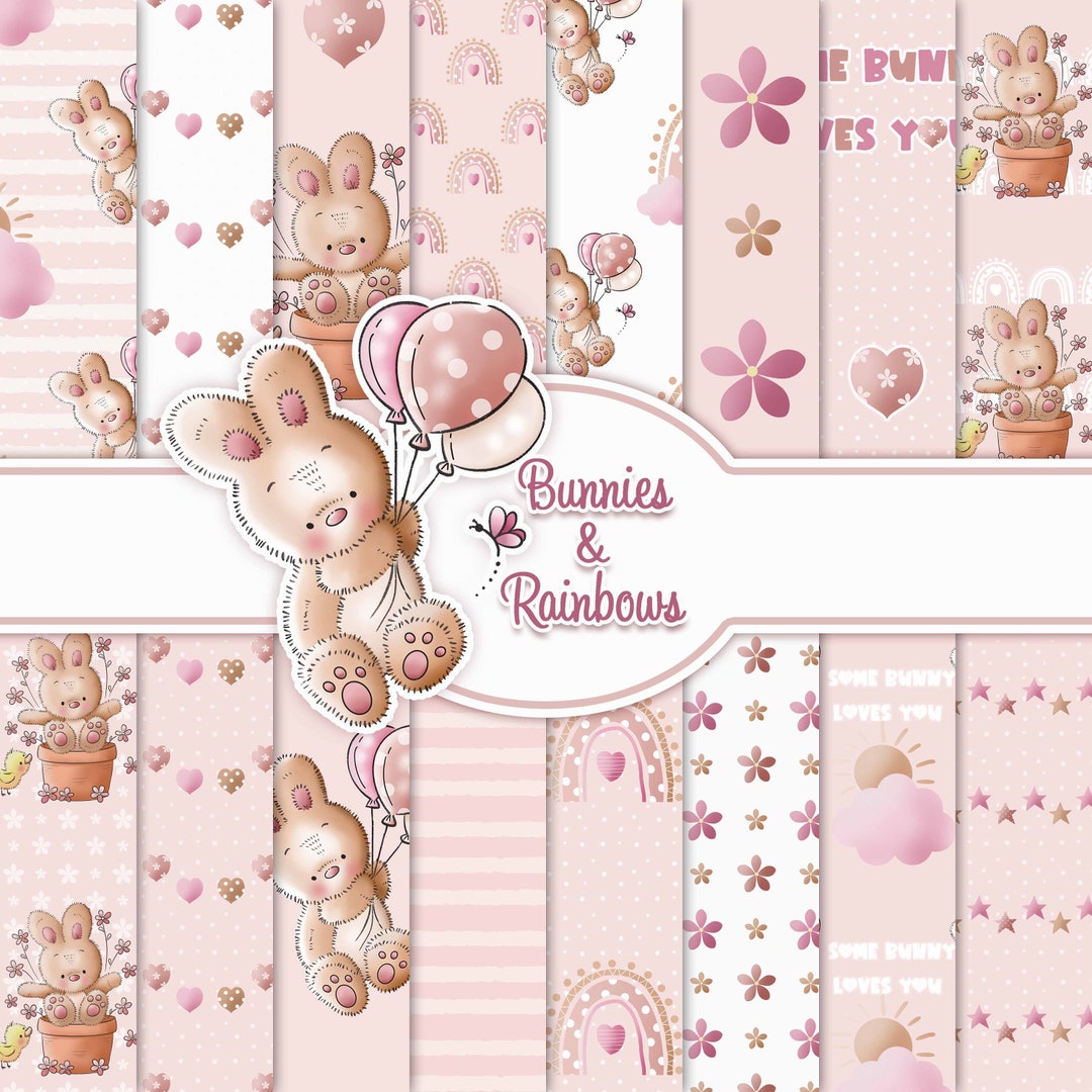 Bunnies & Rainbows 16 Digital Papers, Small Commercial Use ...