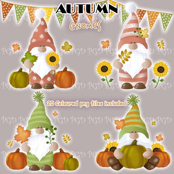 Autumn Gnomes Clipart Set Coloured Digital Images 20 - Etsy