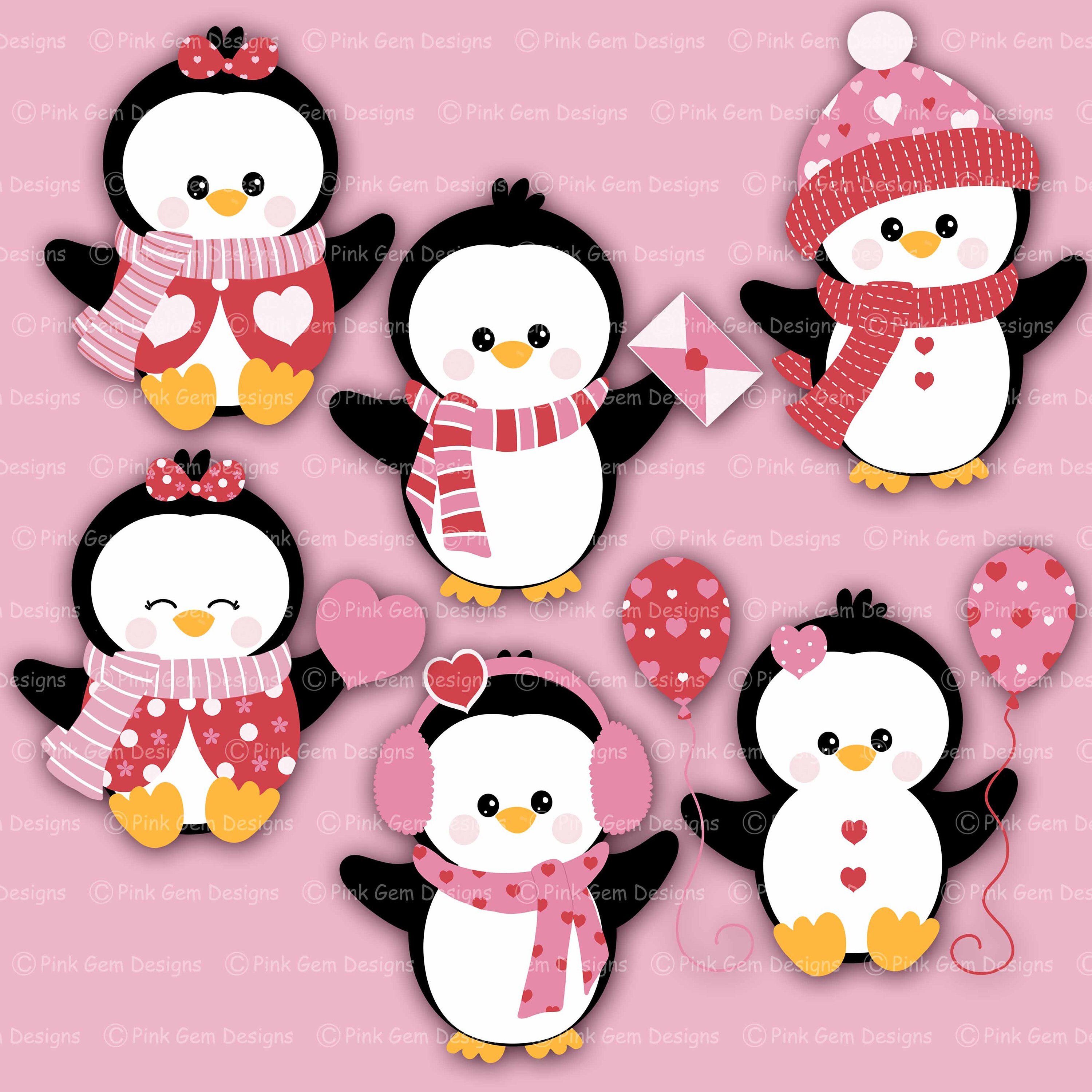 Cute Valentine Penguins Clipart Setpenguin Coloured Digital - Etsy UK