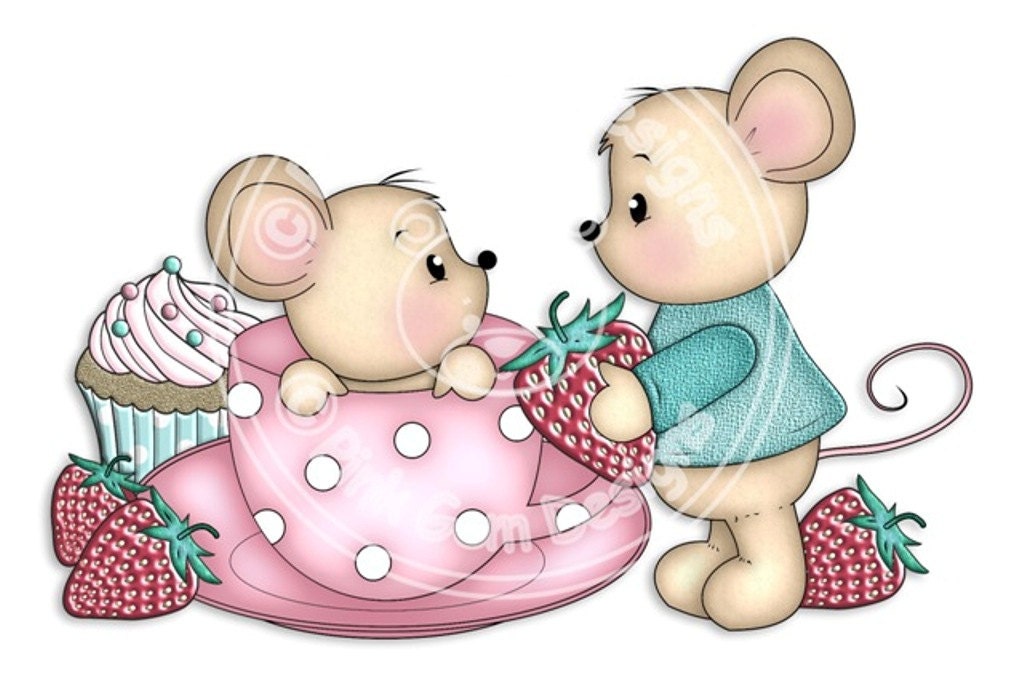 Digi Stamp Strawberry Mice Birthday Mouse Birthday | Etsy
