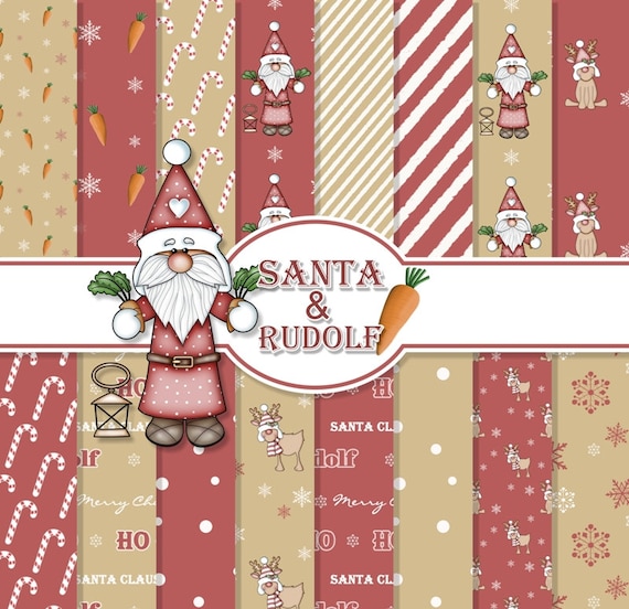 Printable Paper Set Christmas Downloadable Digi Paper Santa & Rudolf 18 ...