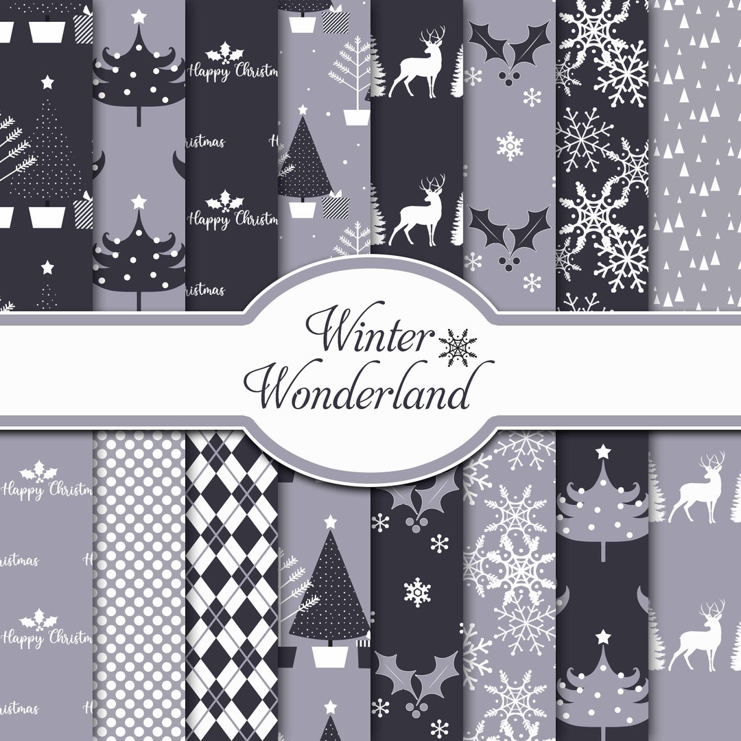 16 Digital Black & White Christmas Papers, Winter Wonderland, Christmas ...