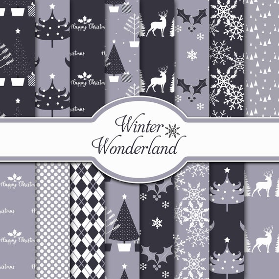 16 Digital Black & White Christmas Papers Winter Wonderland - Etsy