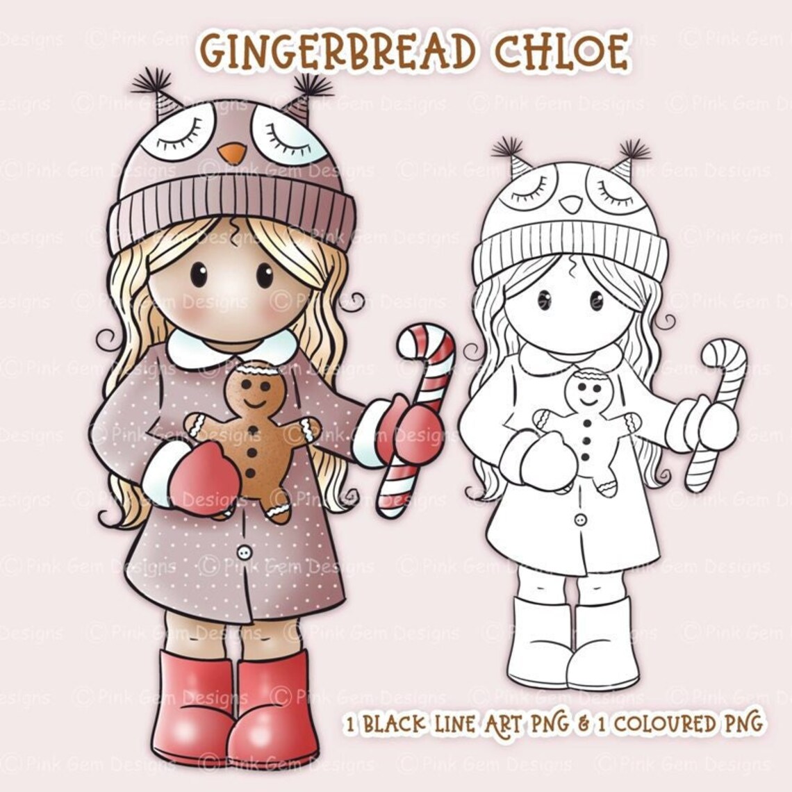 Digi Stamp Gingerbread Chloe Girl Digi Stamps 1 Black Line - Etsy