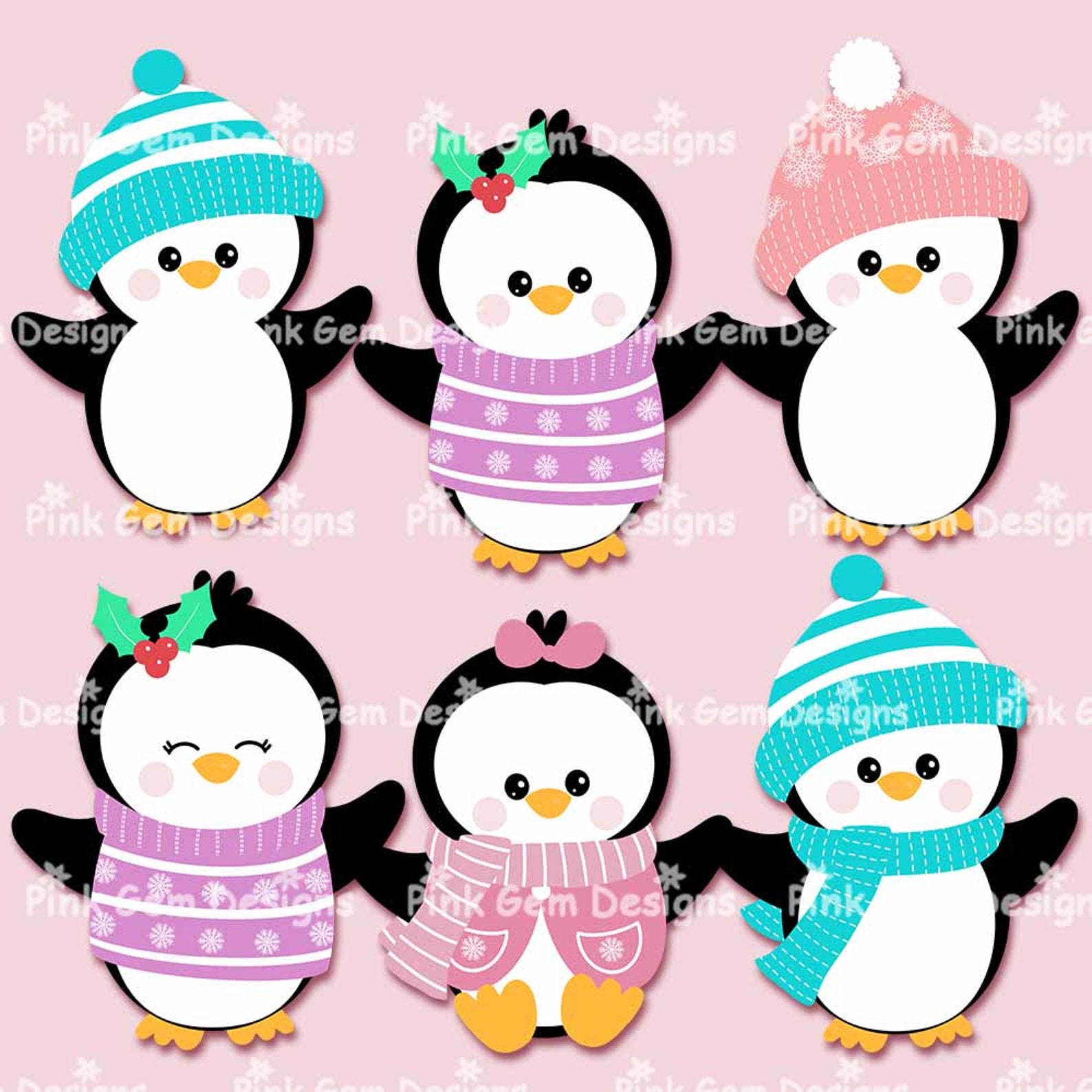 Cute Christmas Penguins Clip Art Setpenguin Coloured Digital - Etsy