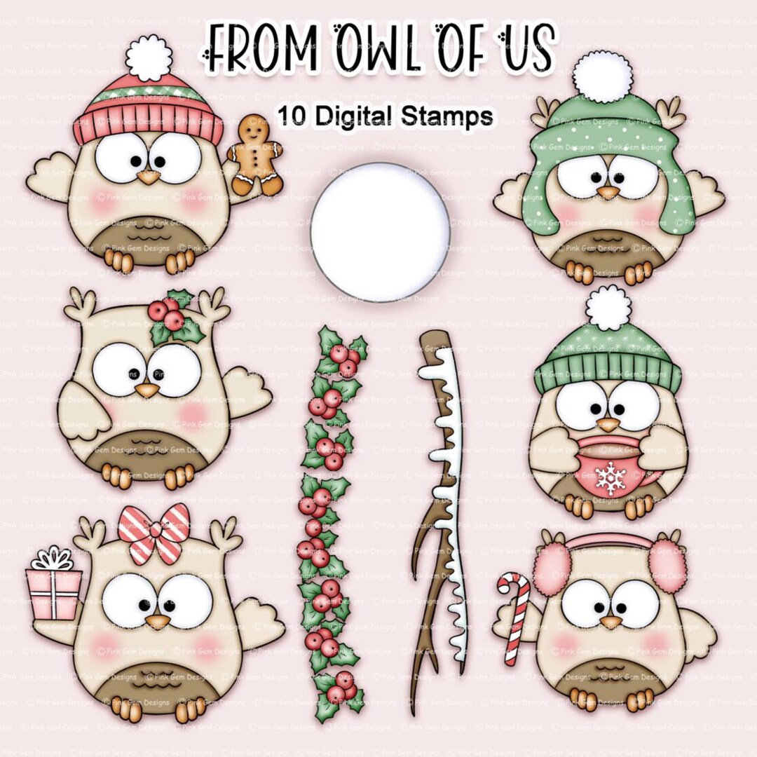 Christmas Owls Coloured Digital Stamp Set, 9 Coloured Png Files, Owl ...