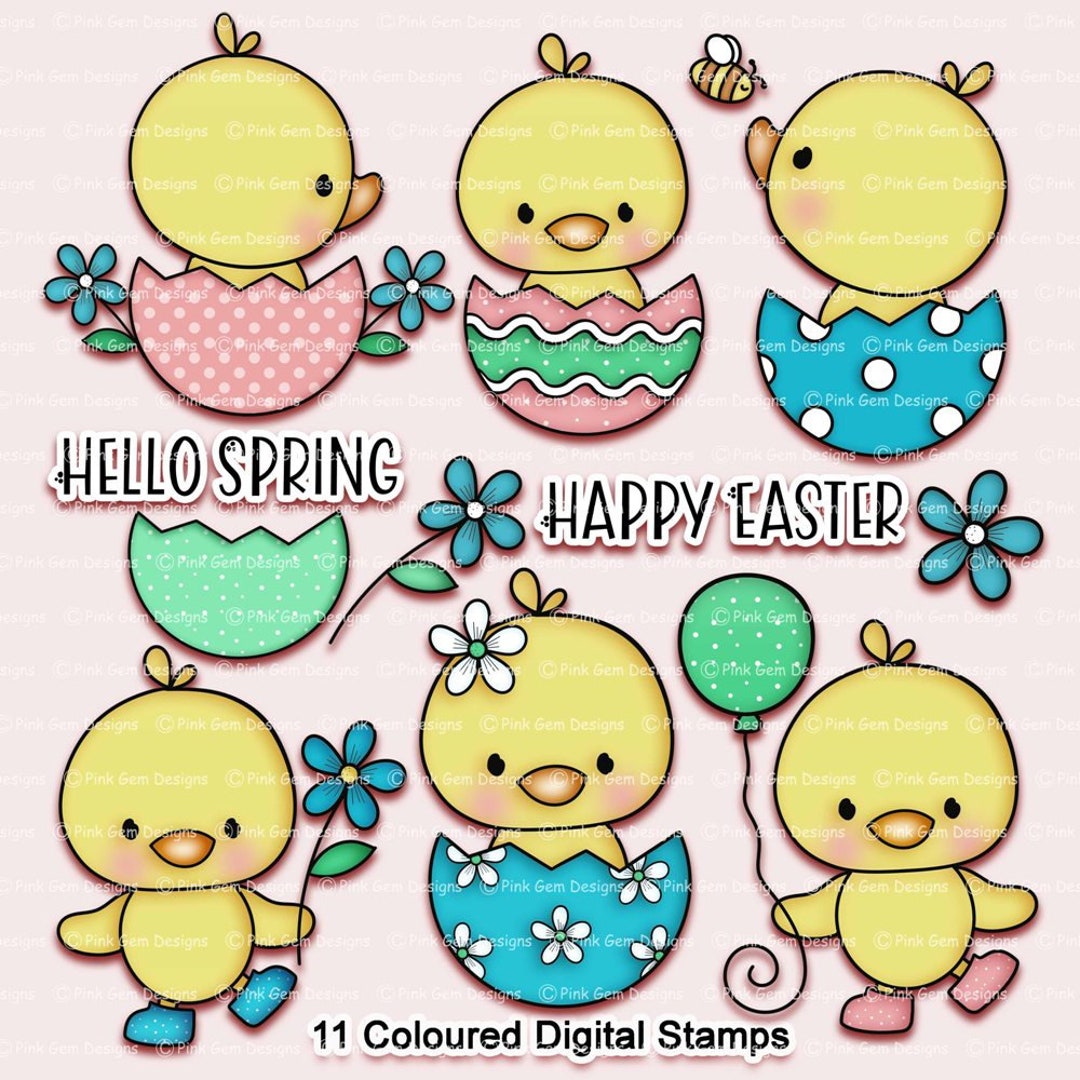 Easter Chicks Coloured Digital Stamp Set, 11 Coloured Png Files, Easter ...
