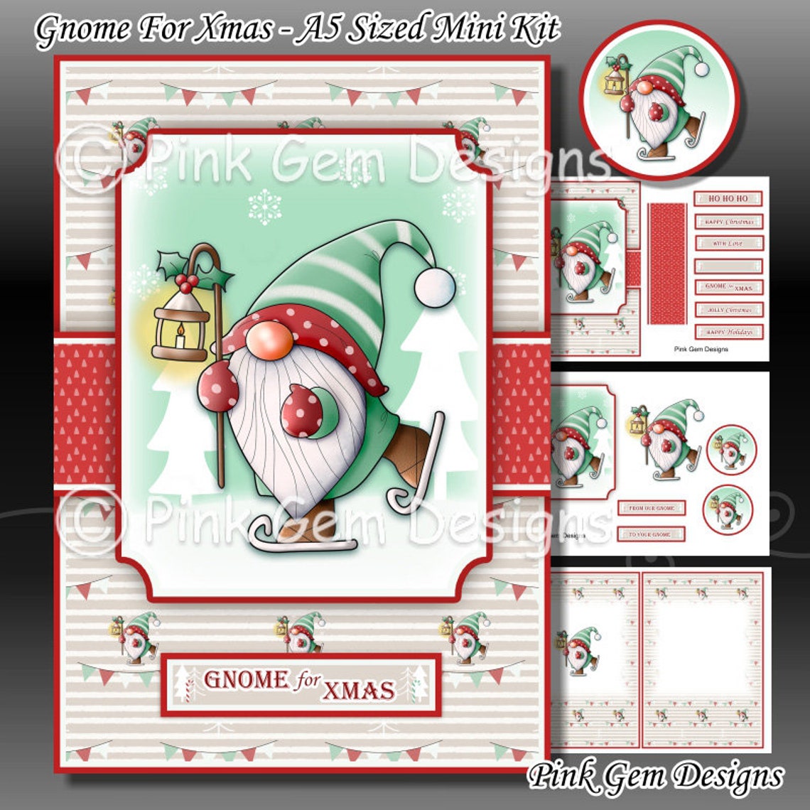 Gnome for Xmas A5 Downloadable Card Kit With Decoupage.elf. Card Making ...