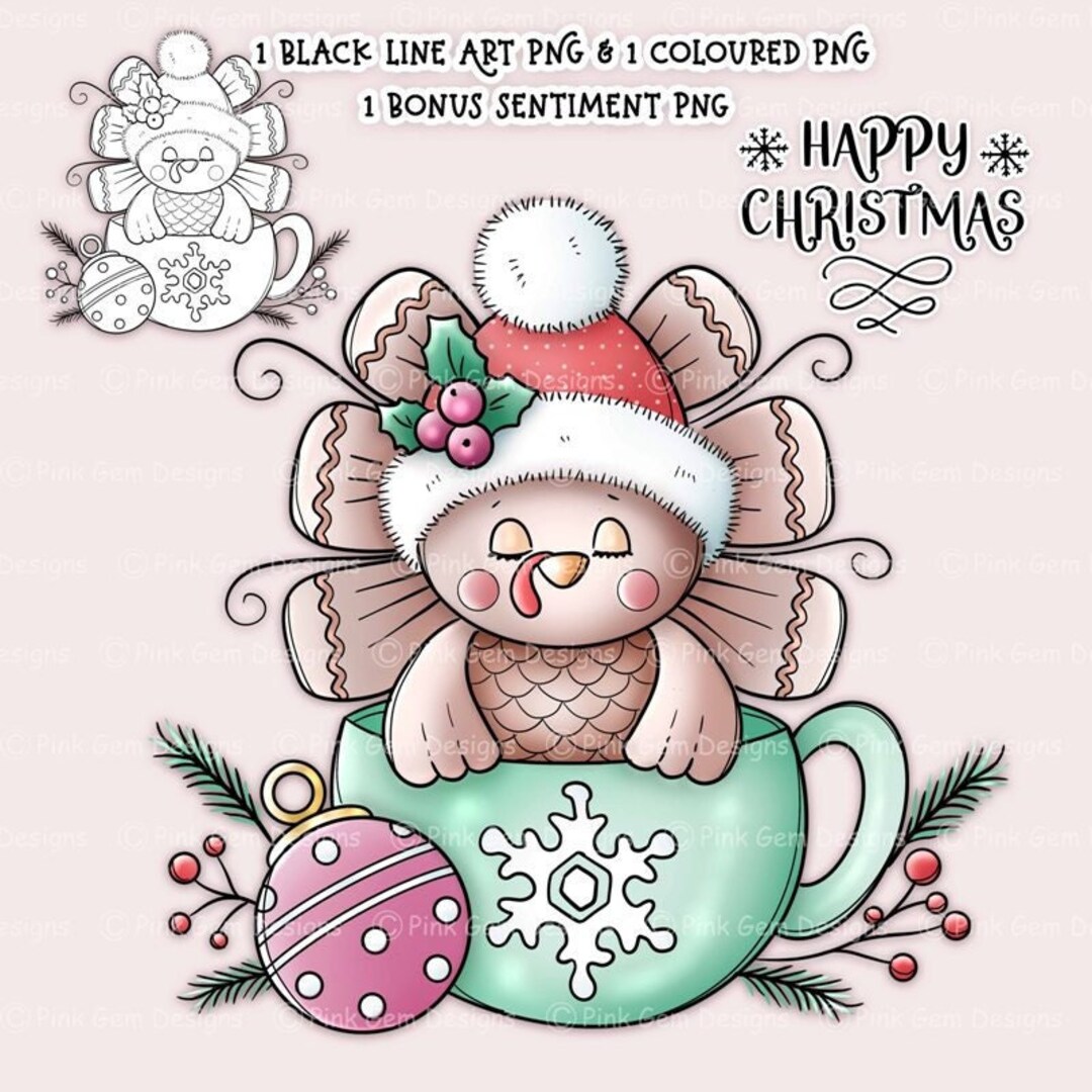 Digi Stamp Christmas Turkey, Thanksgiving, Card Making 1 Pre-coloured ...