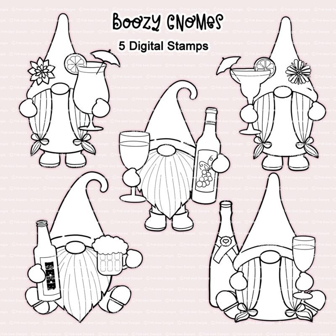Boozy Gnomes Digital Stamps: Black Line Art Clipart (5 PNG Files) - Etsy