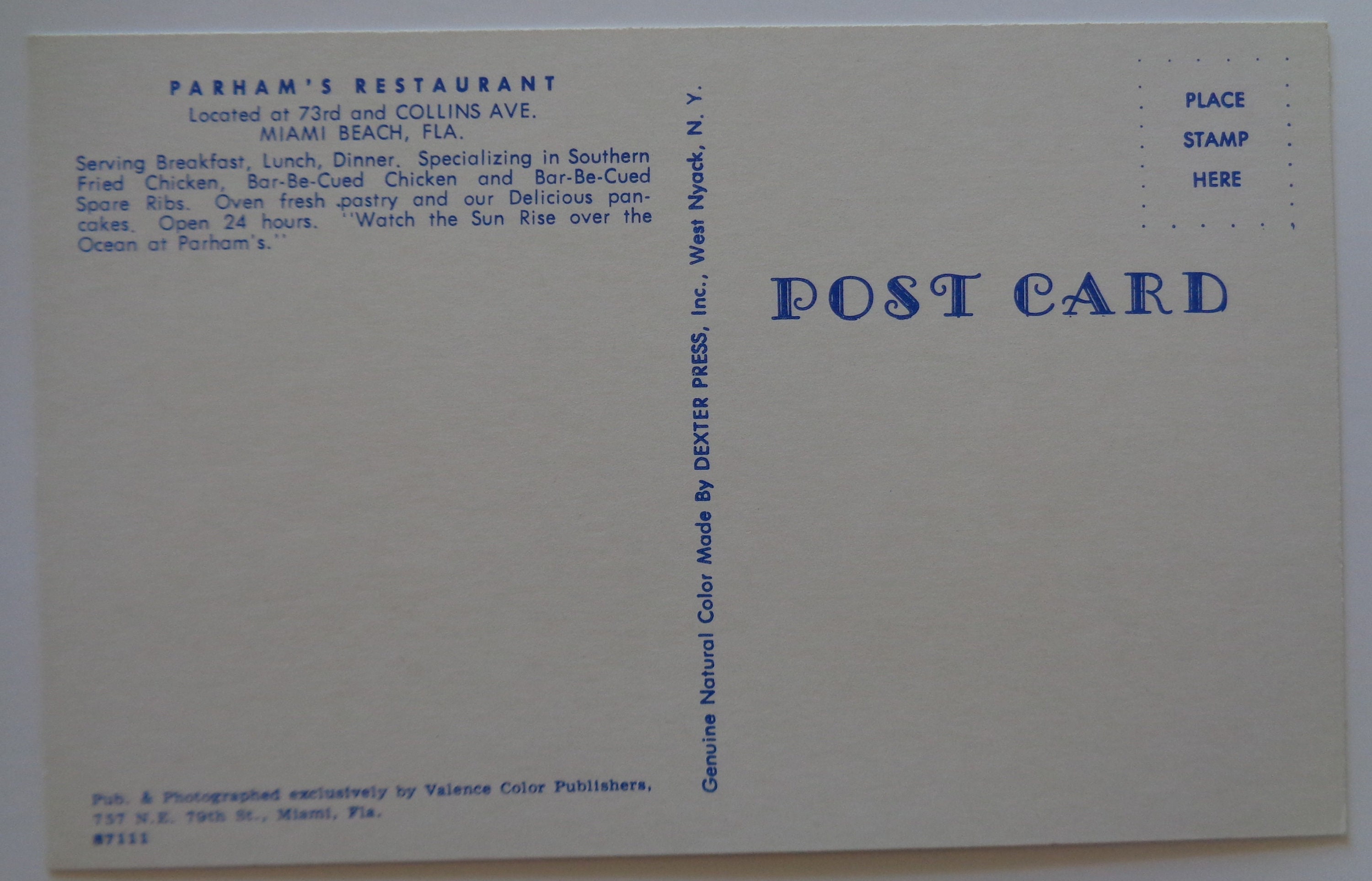 Parham's Restaurant, Postcard, Miami Beach Florida, 73rd and Collins ...